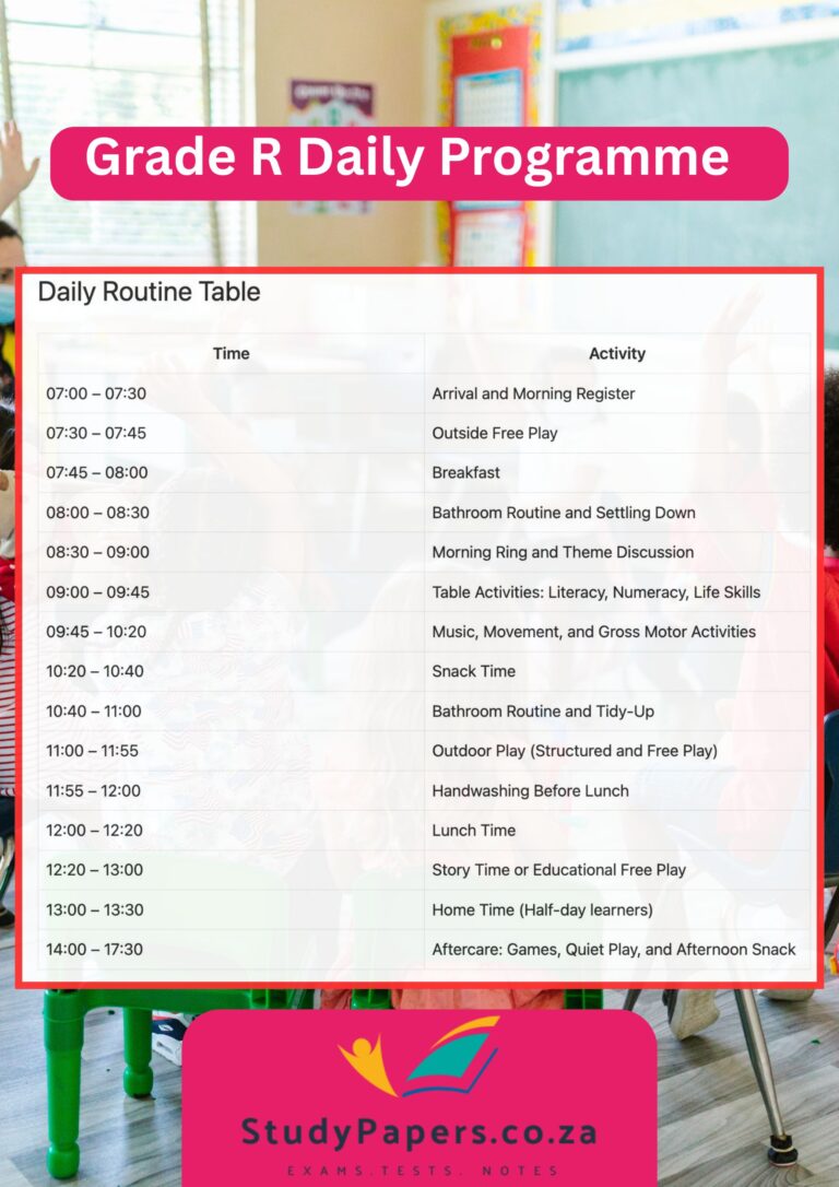 Grade R Daily Programme 2025 - StudyPapers.co.za
