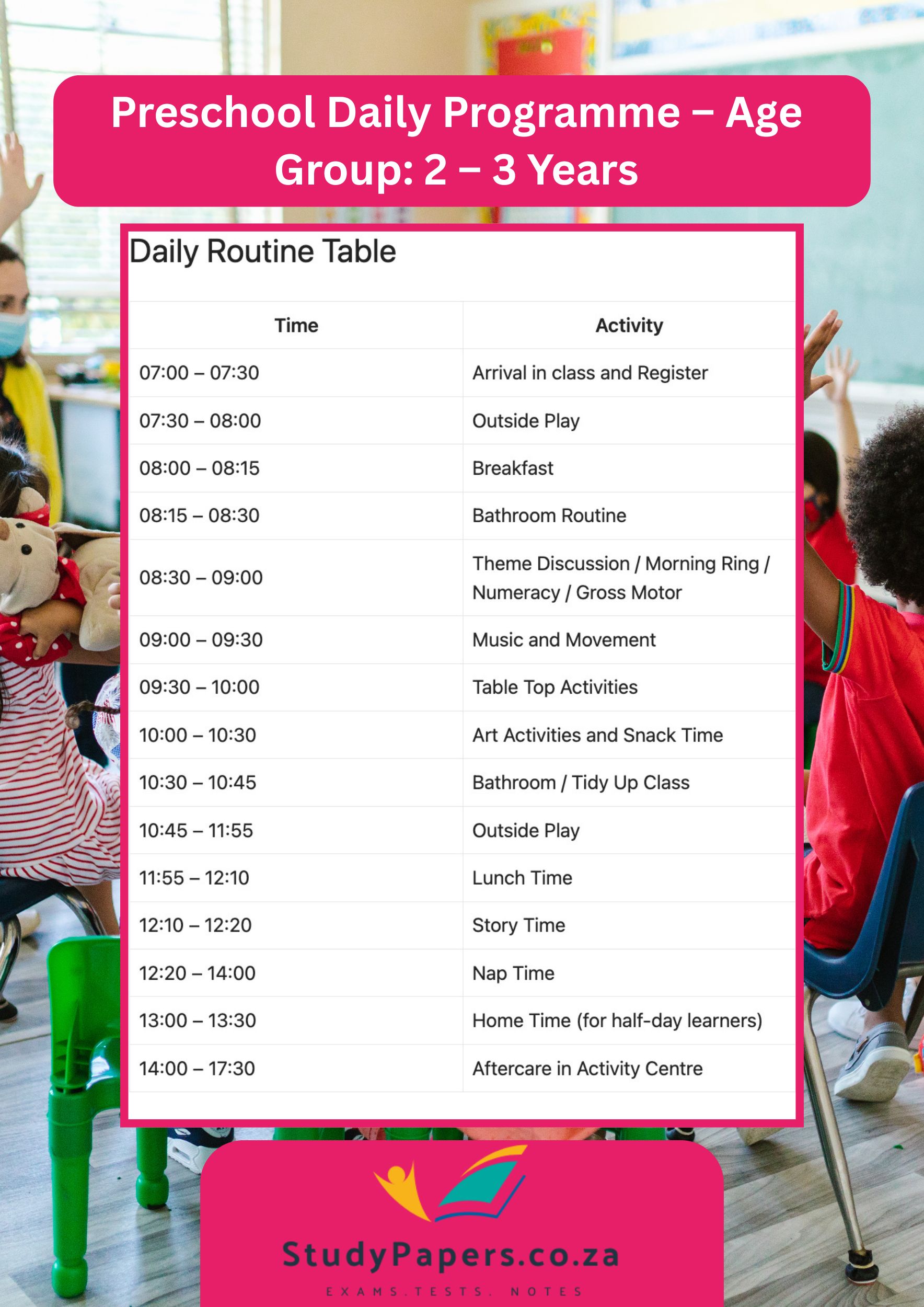 Grade R Daily Programme 2025 - StudyPapers.co.za