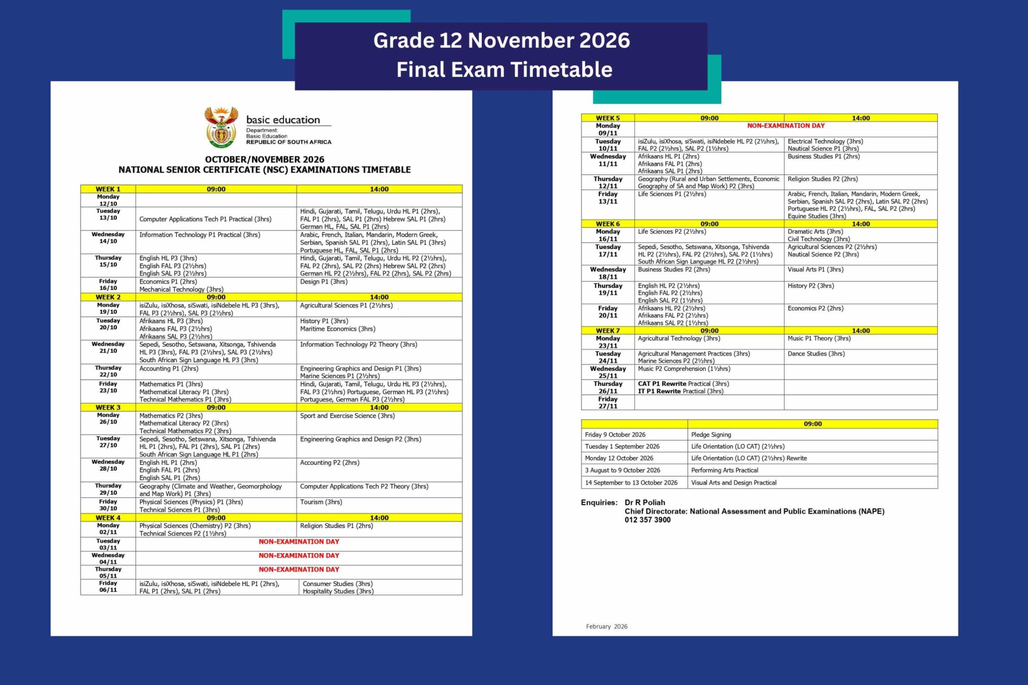 Grade 12 November 2026 Final Exam Timetable - StudyPapers.co.za